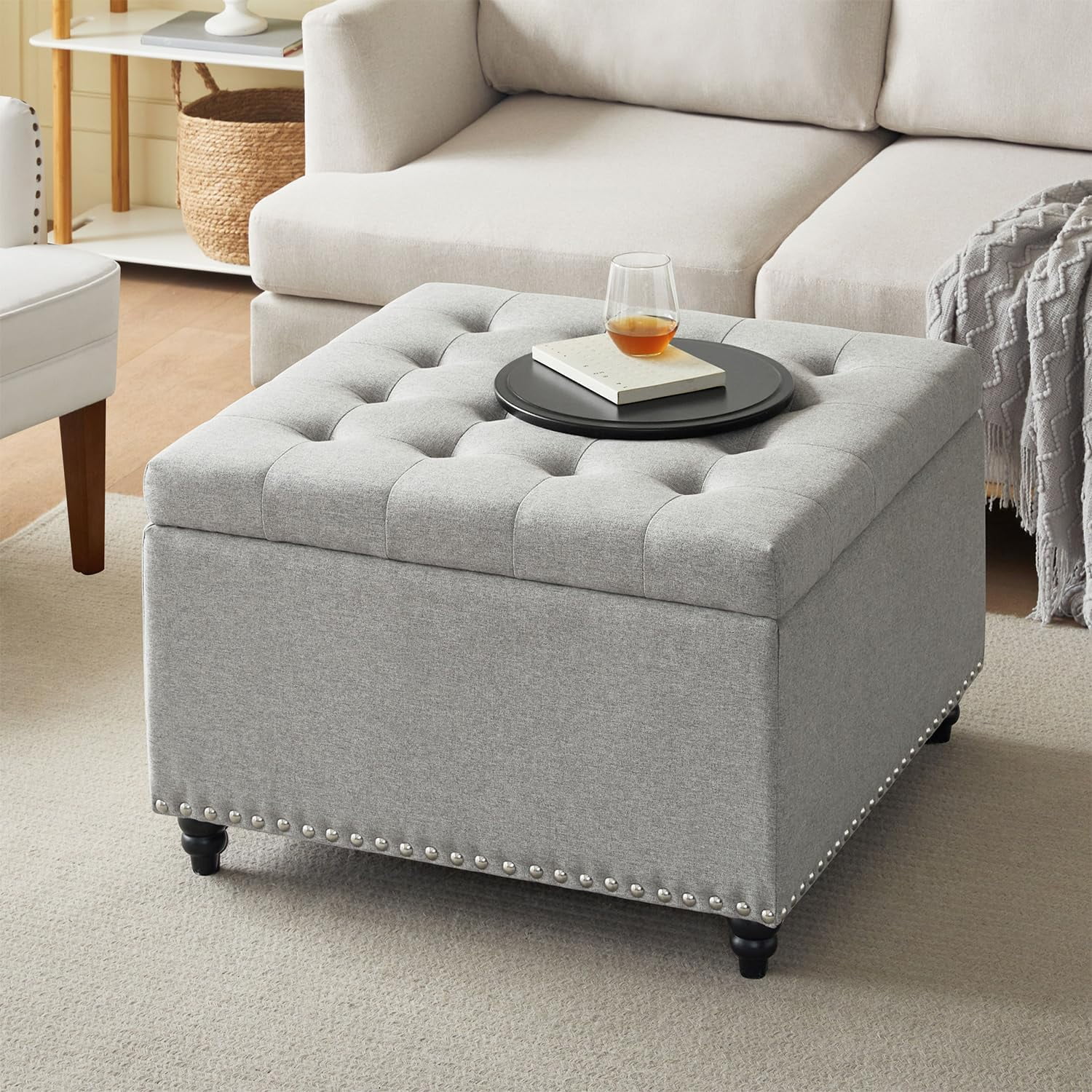 30 Inch Square Storage Ottoman Bench Large Ottoman Coffee Table with ...