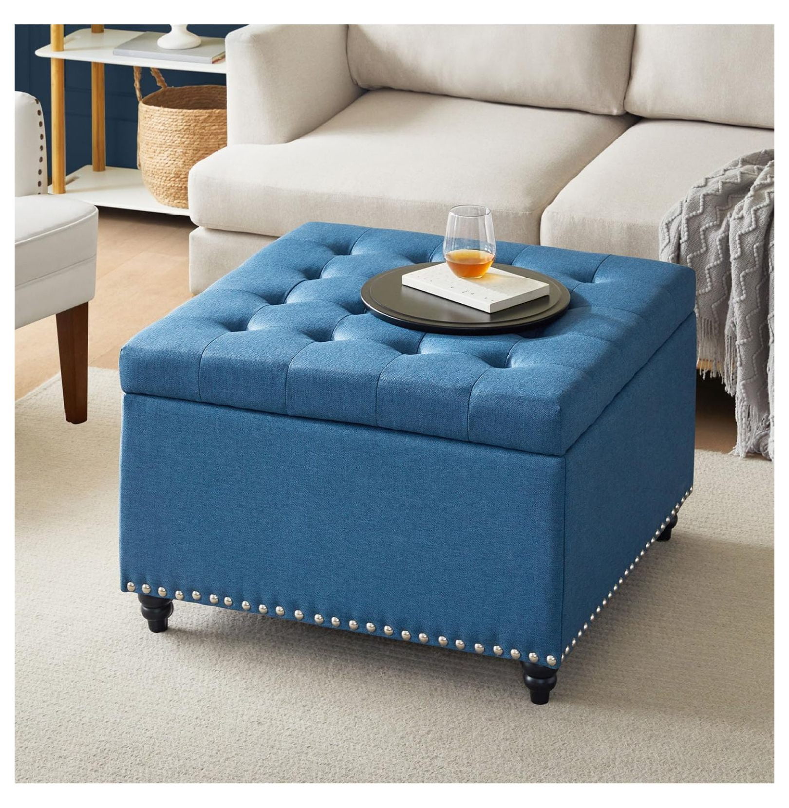30 Inch Square Storage Ottoman Bench Large Ottoman Coffee Table with ...