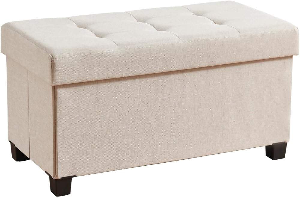 30 Inch Storage Ottoman with Legs, Foot Rest Stool, Bedroom – Beige ...
