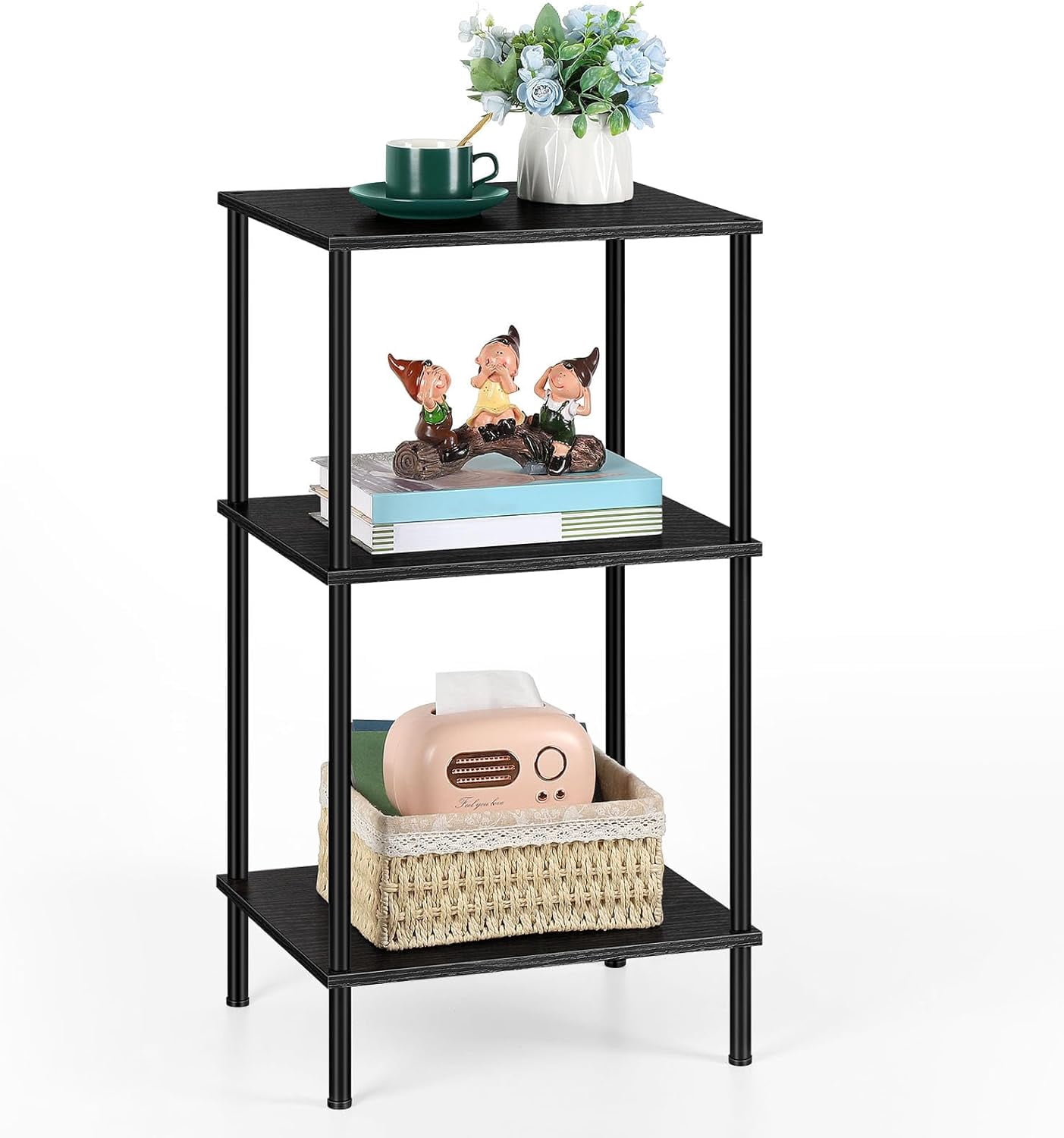 30 Inch Tall End Table 3 Tier Small Side Table for Small Space Black ...