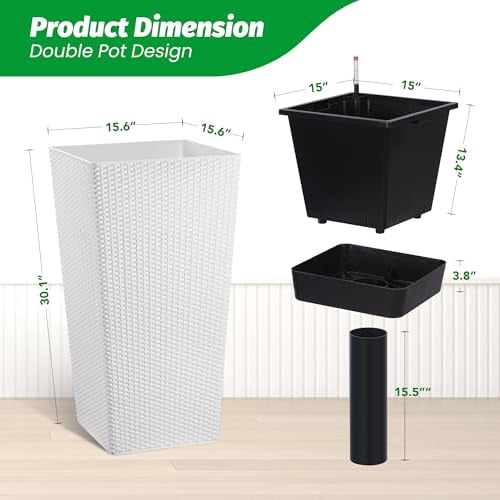 30 Inch Tall Planter Set of 2 Large Rattan Flower Pot with 2 Trays & a ...