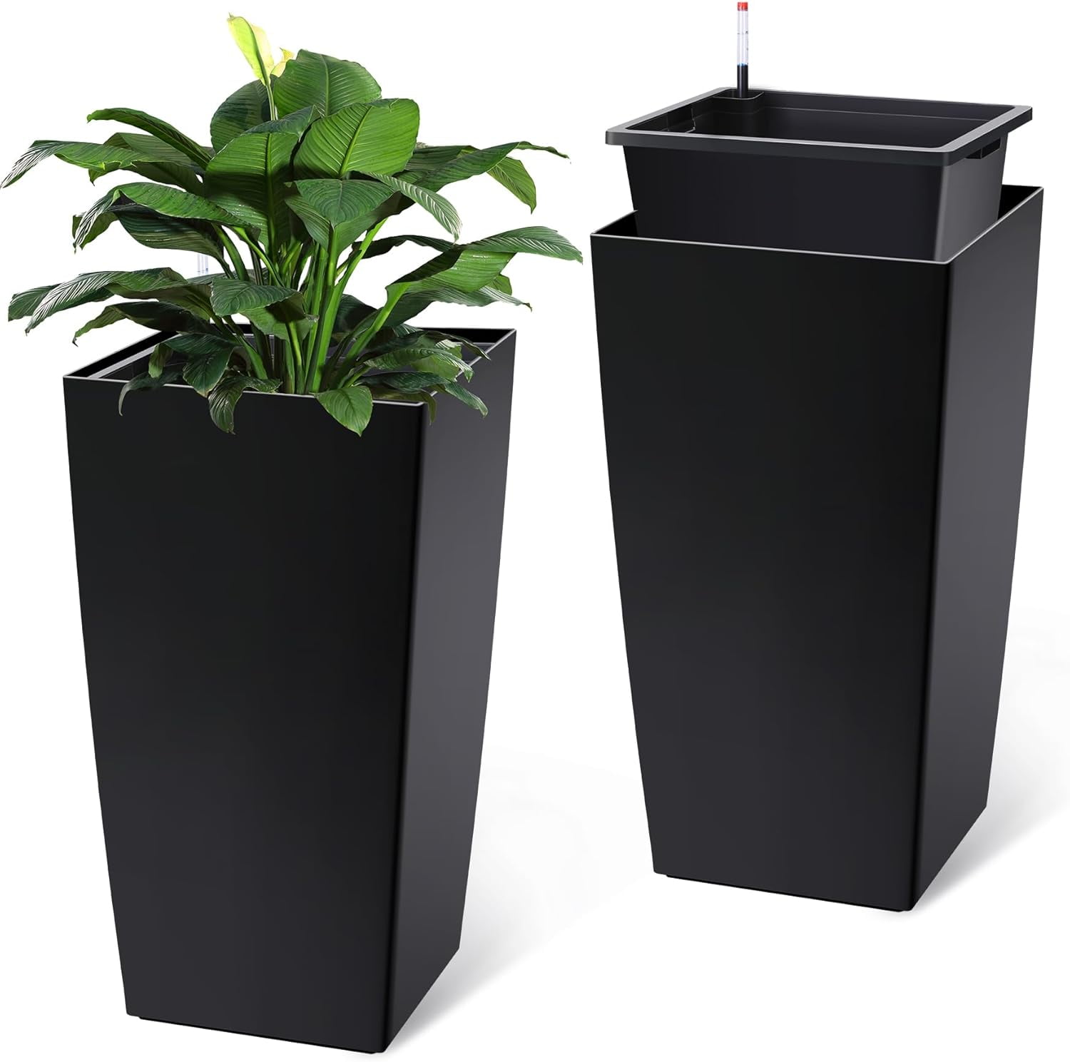 30 Inch Tall Rectangular Planters Set of 2 Large Modern Plant Pots with ...