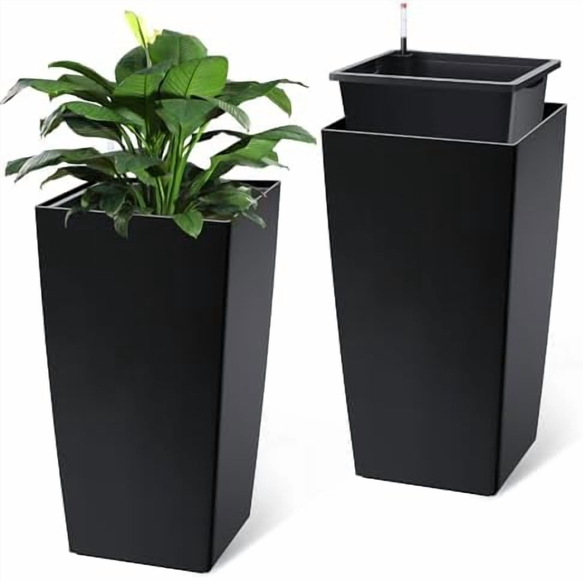 30" Tall Planters Set of 2, Outdoor＆Indoor Black Planter Pots, High ...