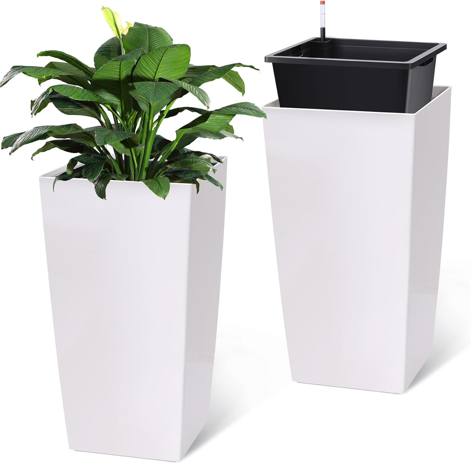 30 Inch Tall Rectangular Planters Set of 2 Large Modern Plant Pots with ...