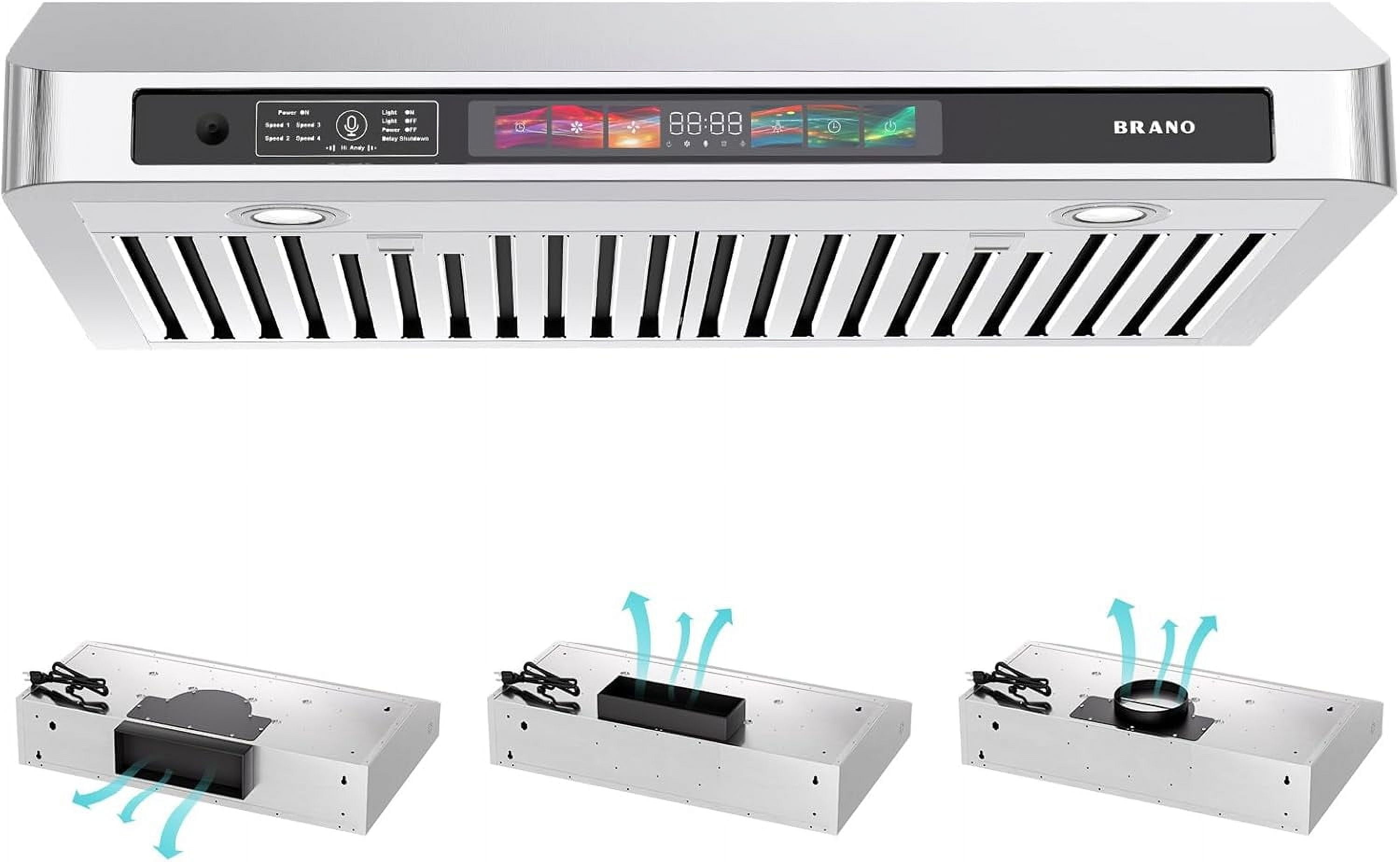 30 Inch Under Cabinet Range Hood ,Stainless Steel Stove Hood with Voice/Gesture/Touch Control ...