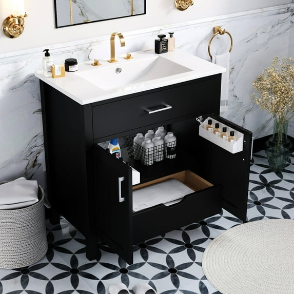 30-Inch Vanity - Ceramic Sink, Soft Close, Multifunctional Storage ...