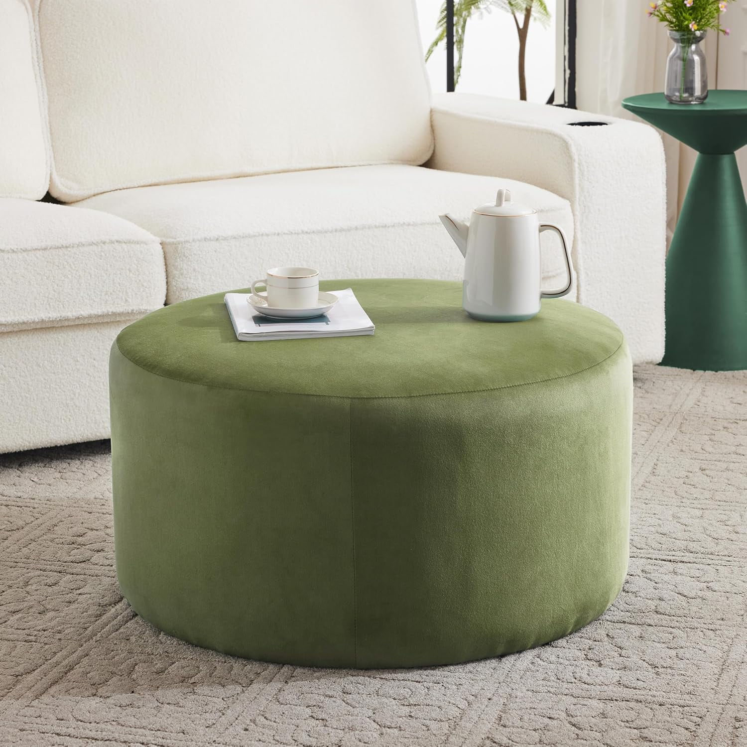 30 Inch Velvet Round Ottoman Oversized Upholstered Ottoman Coffee Table ...