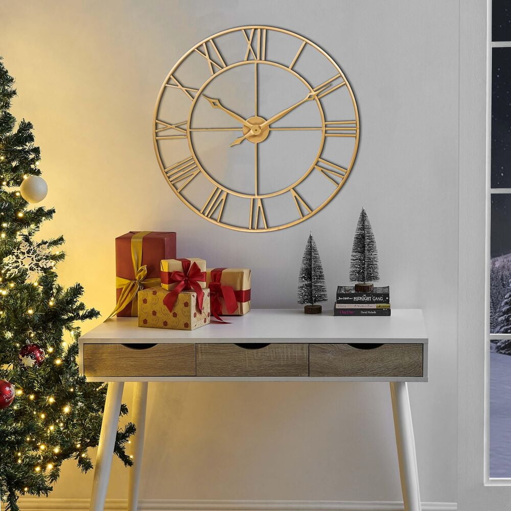 30 Inch Wall Clock Gold,Large Metal Roman Numeral Wall Clock Modern ...