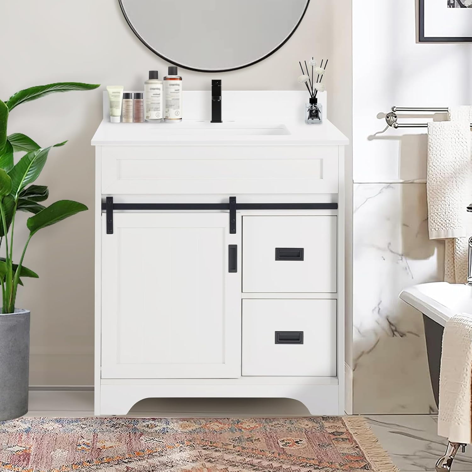 30’’ Inch White Bathroom Vanity Set - MDF+Metal Construction ...