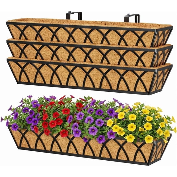 30 Inch Window Deck with Coco Liner, Fence Metal Hanging Flower Planter ...