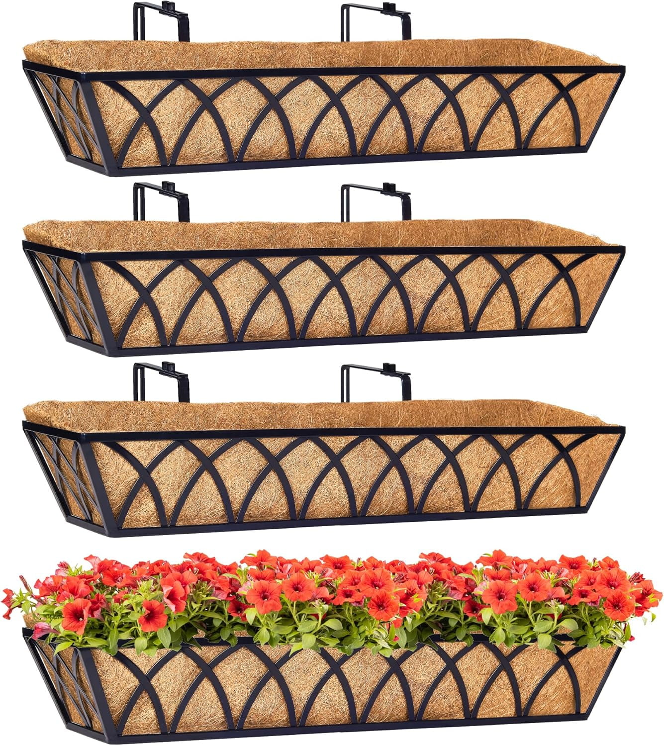 30 Inch Window Deck with Coco Liner, Fence Metal Hanging Flower Planter ...
