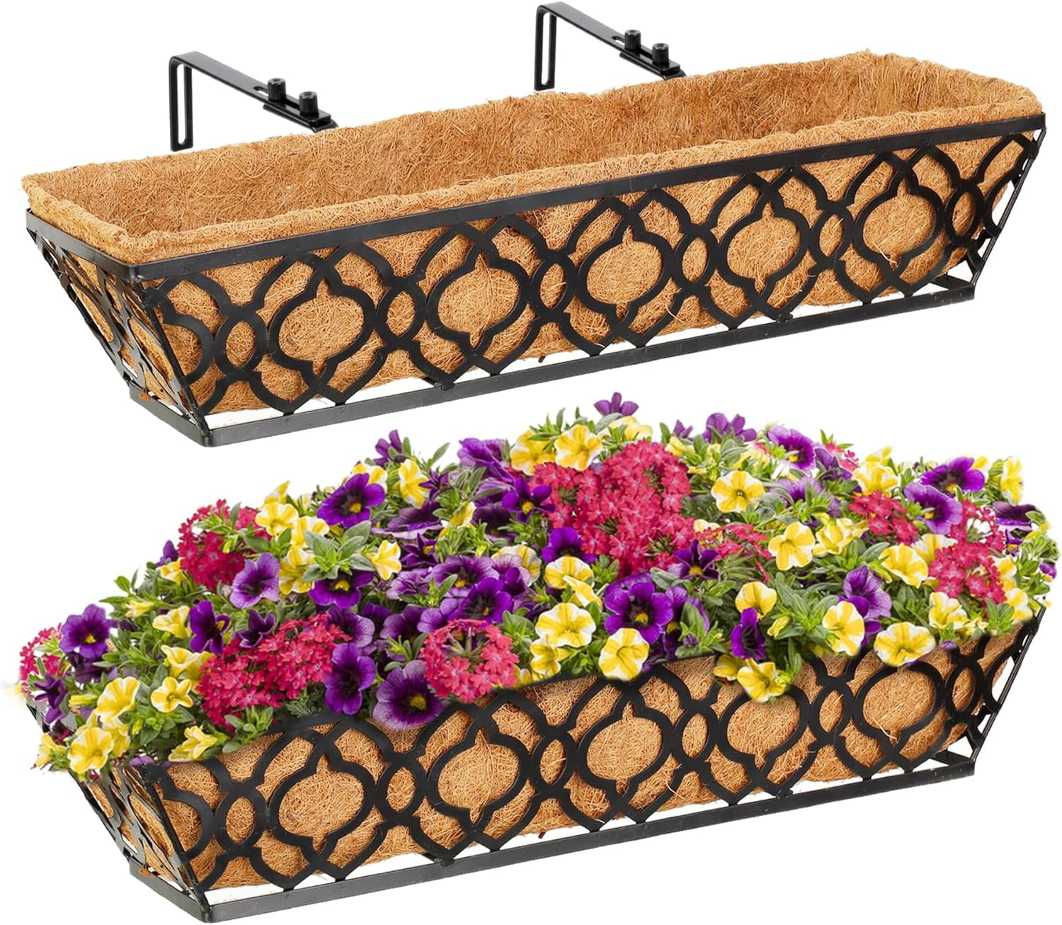 30 Inch Window Deck with Coco Liner Fence Metal Hanging Flower Planter ...