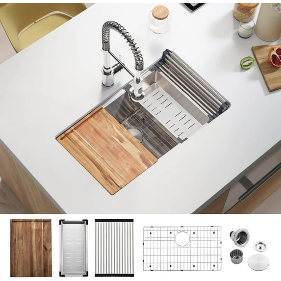 30 Inch Workstation Undermount Kitchen Sink,Handmade Stainless Steel ...