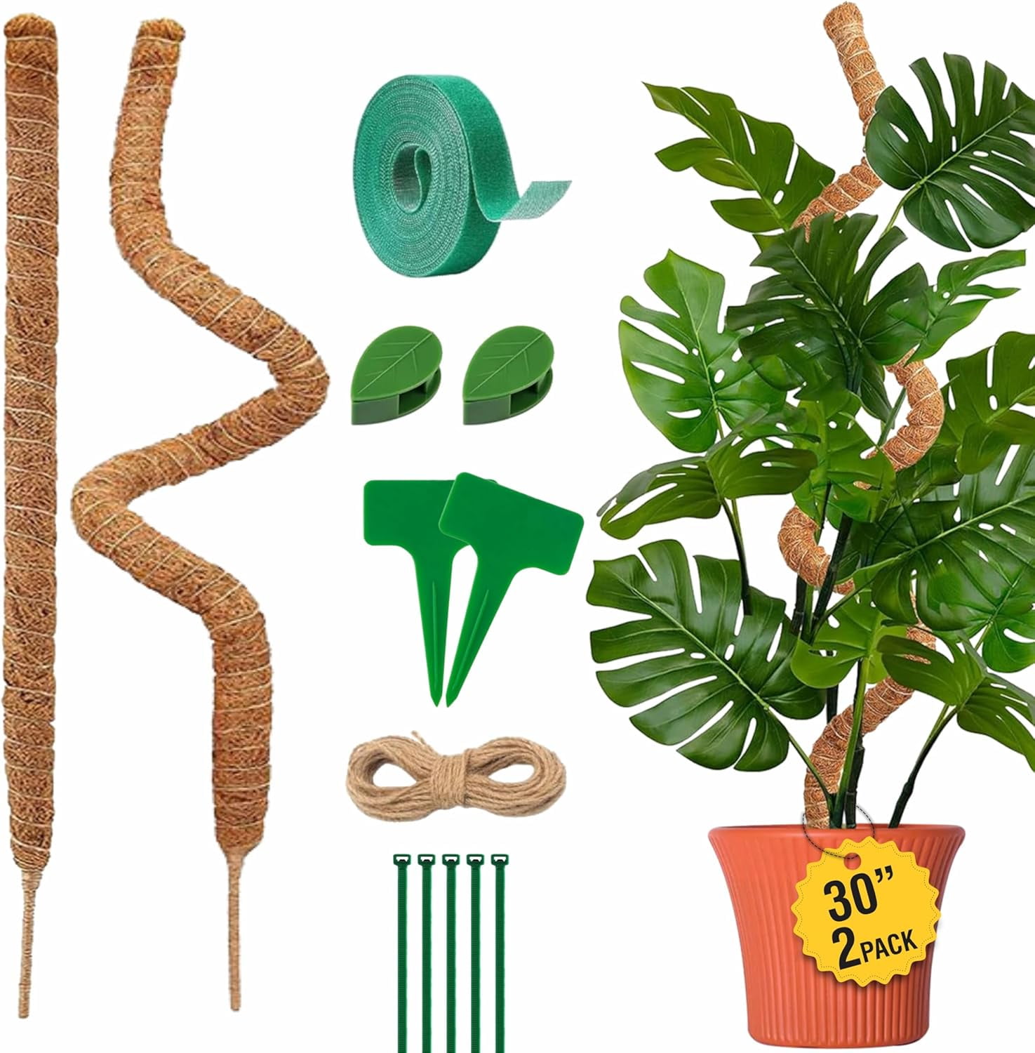 30 Inches Bendable 2 Pack Moss Pole Monstera Plant Support Stakes ...
