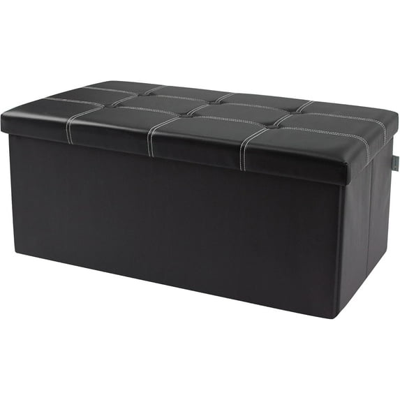 30 Inches Folding Storage Ottoman, Faux Leather Black Footrest Ottoman ...