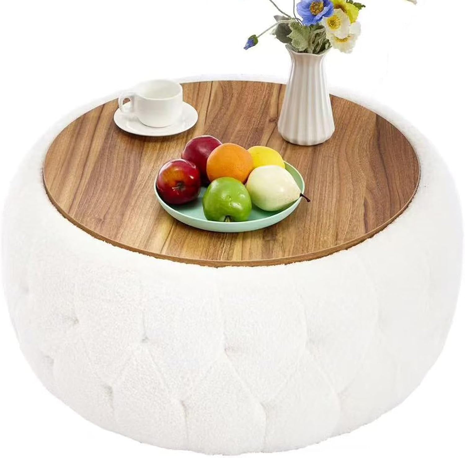 30 Inches Large Round Storage Ottoman, Modern Upholstered Ottoman ...