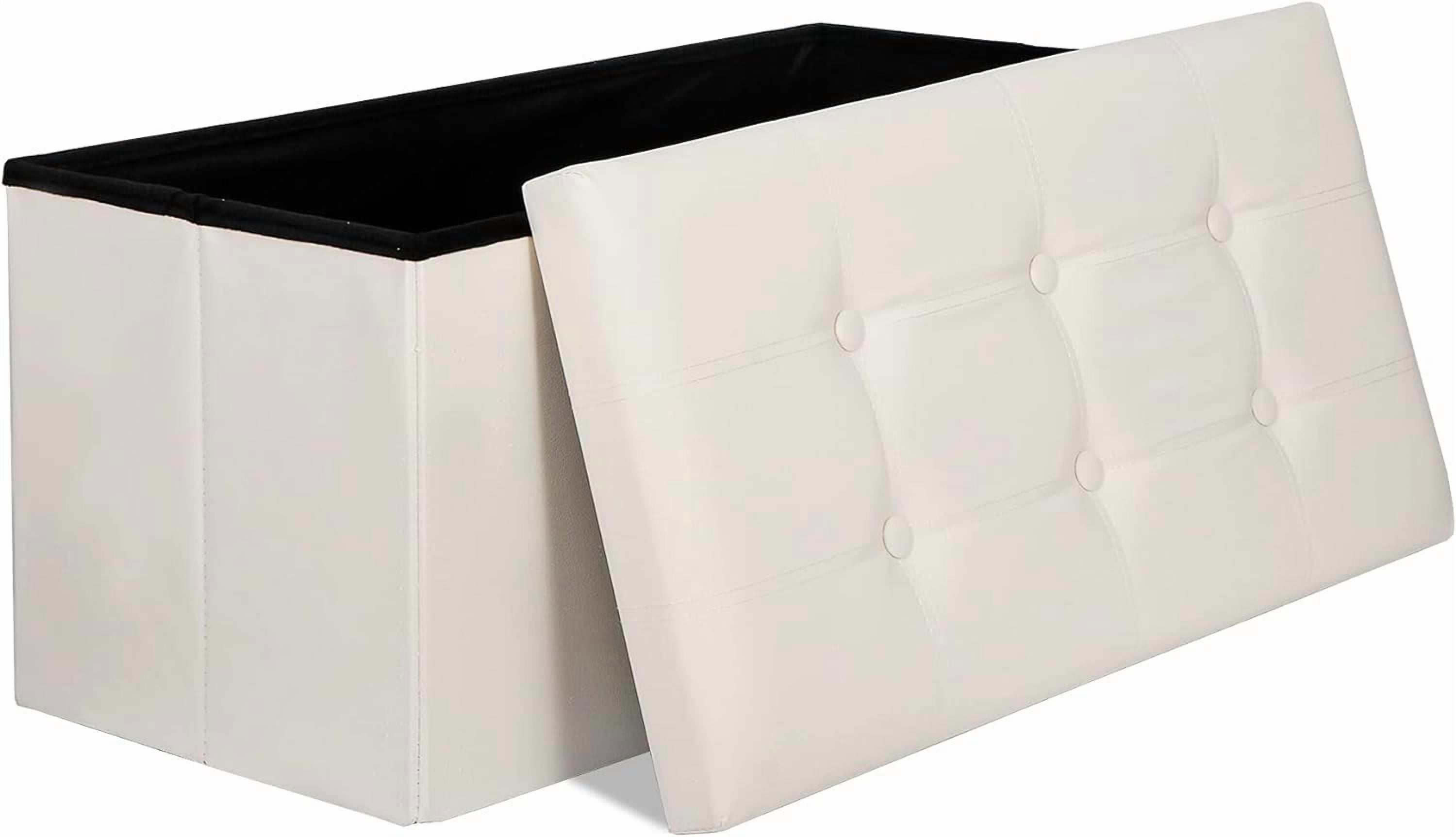 30 Inches Ottoman Storage Bench, Folding Design Chest Faux Leather ...