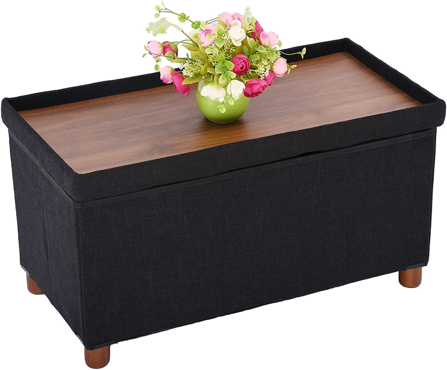 30 Inches Storage Ottoman Bench, Storage Bench with Wooden Legs for ...