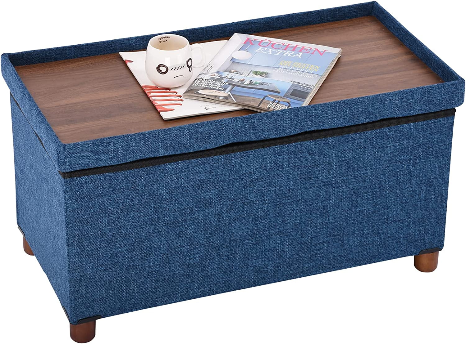 30 Inches Storage Ottoman Bench, Storage Bench with Wooden Legs for ...