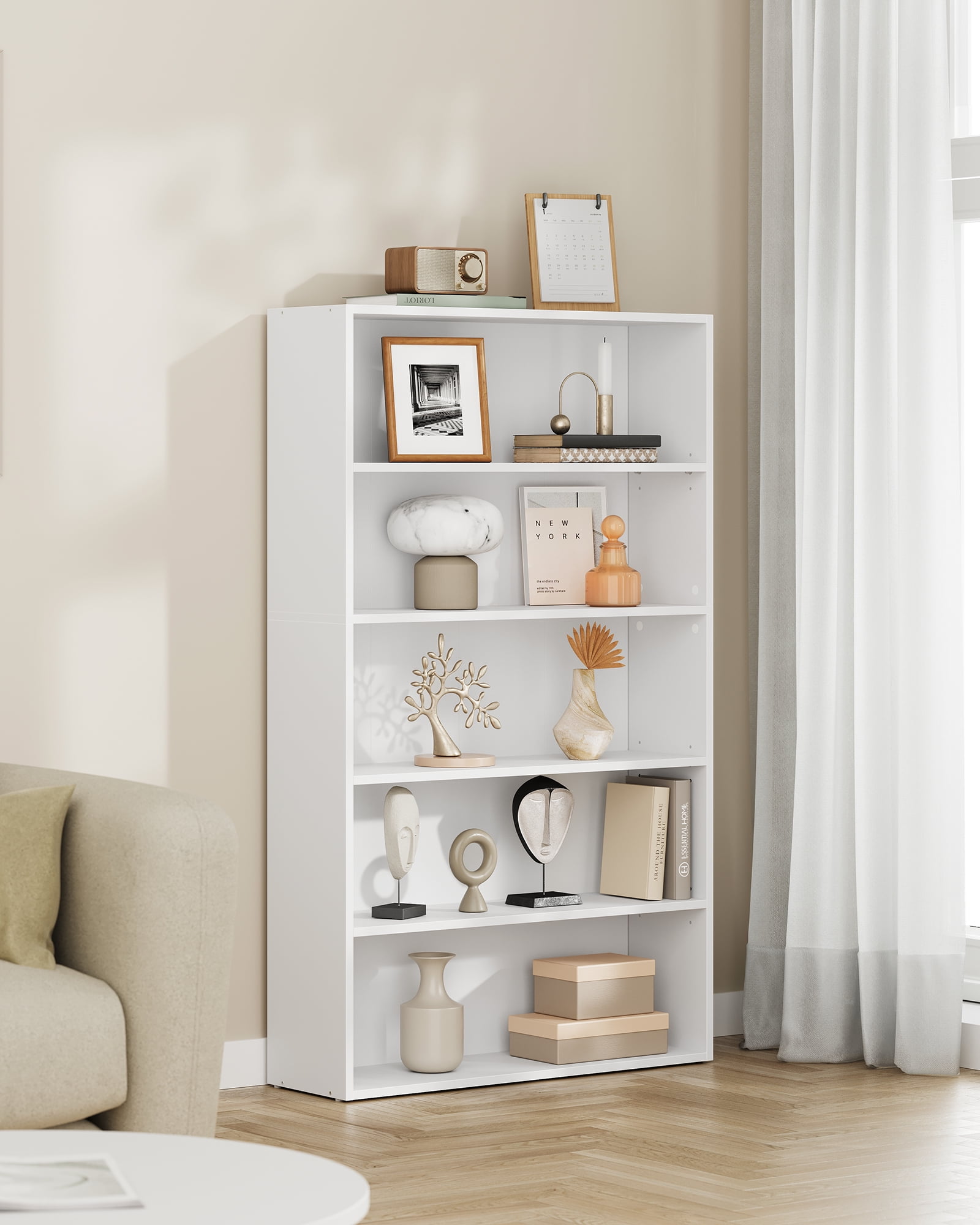 30 Inches Wide 5-Tier Open Bookshelf, Adjustable Storage Shelves, Floor ...