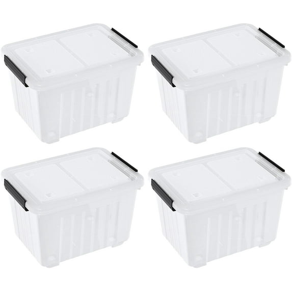 30 L Clear Latching Storage Bin with Wheels, 4 Packs Plastic Storage ...