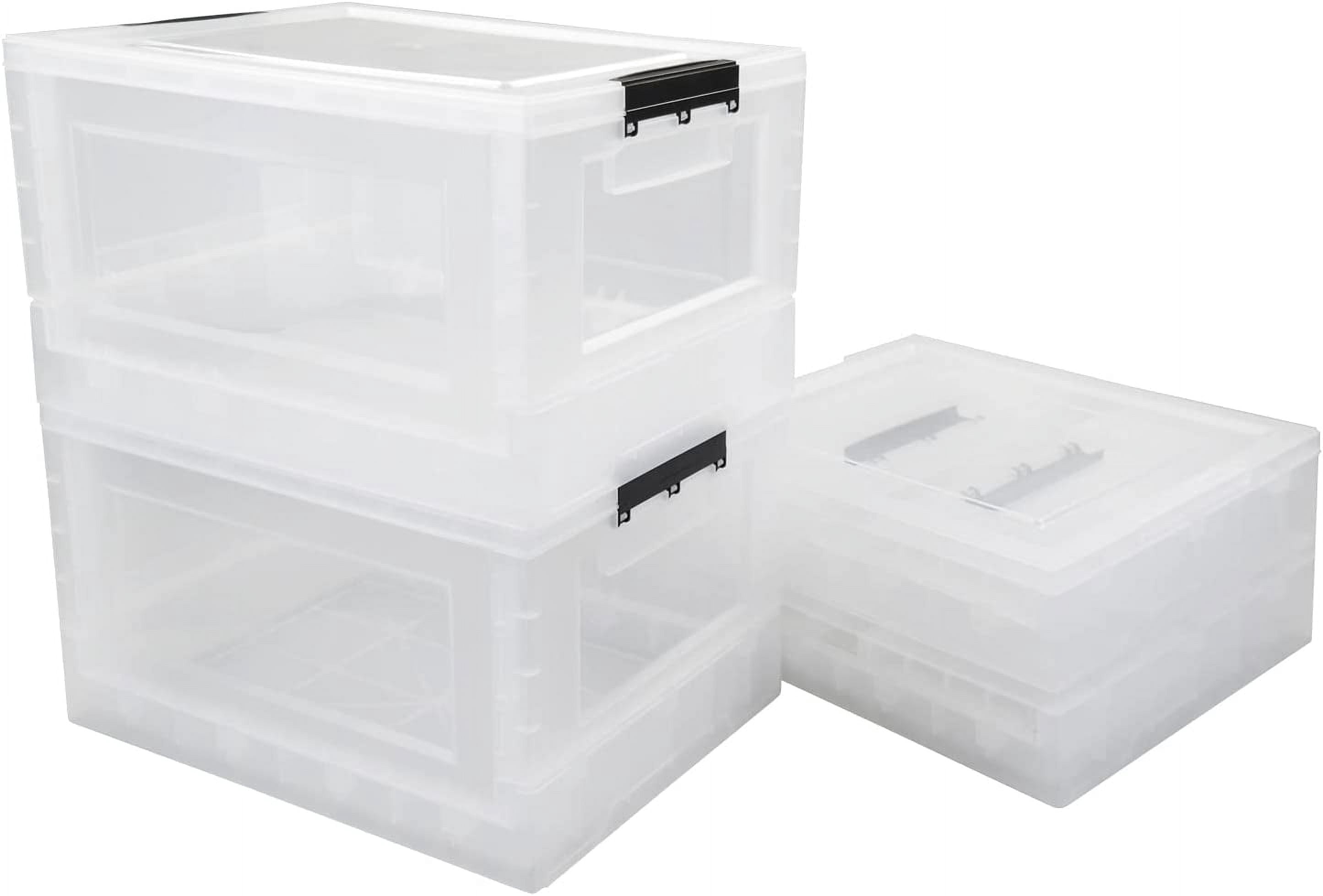 30 L Clear Plastic Collapsible Storage Crate, Folding Storage Box with ...
