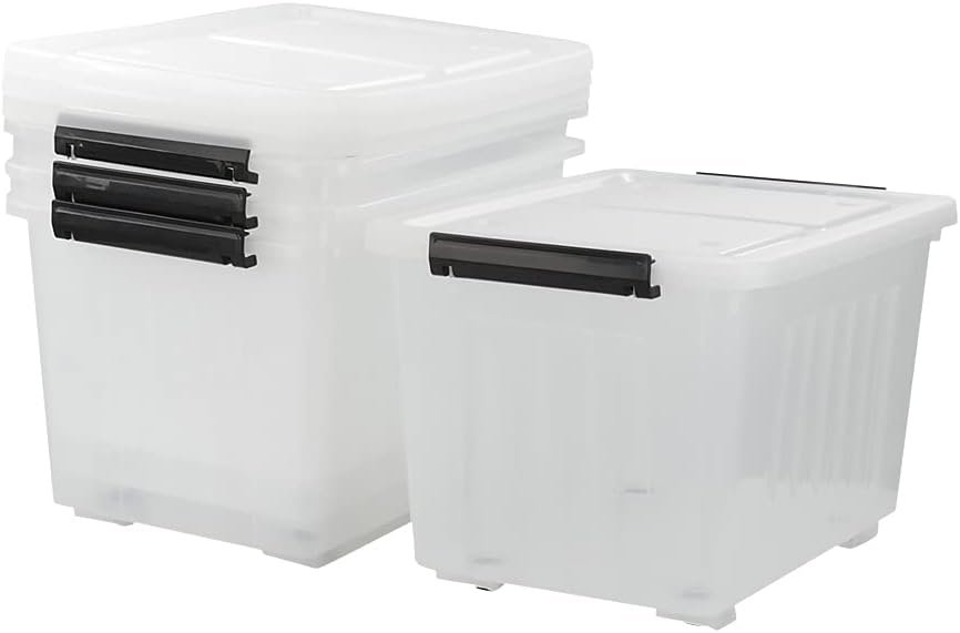 30 L Plastic Storage Box with Lid, 4-Pack Wheeled Clear Plastic Boxes ...