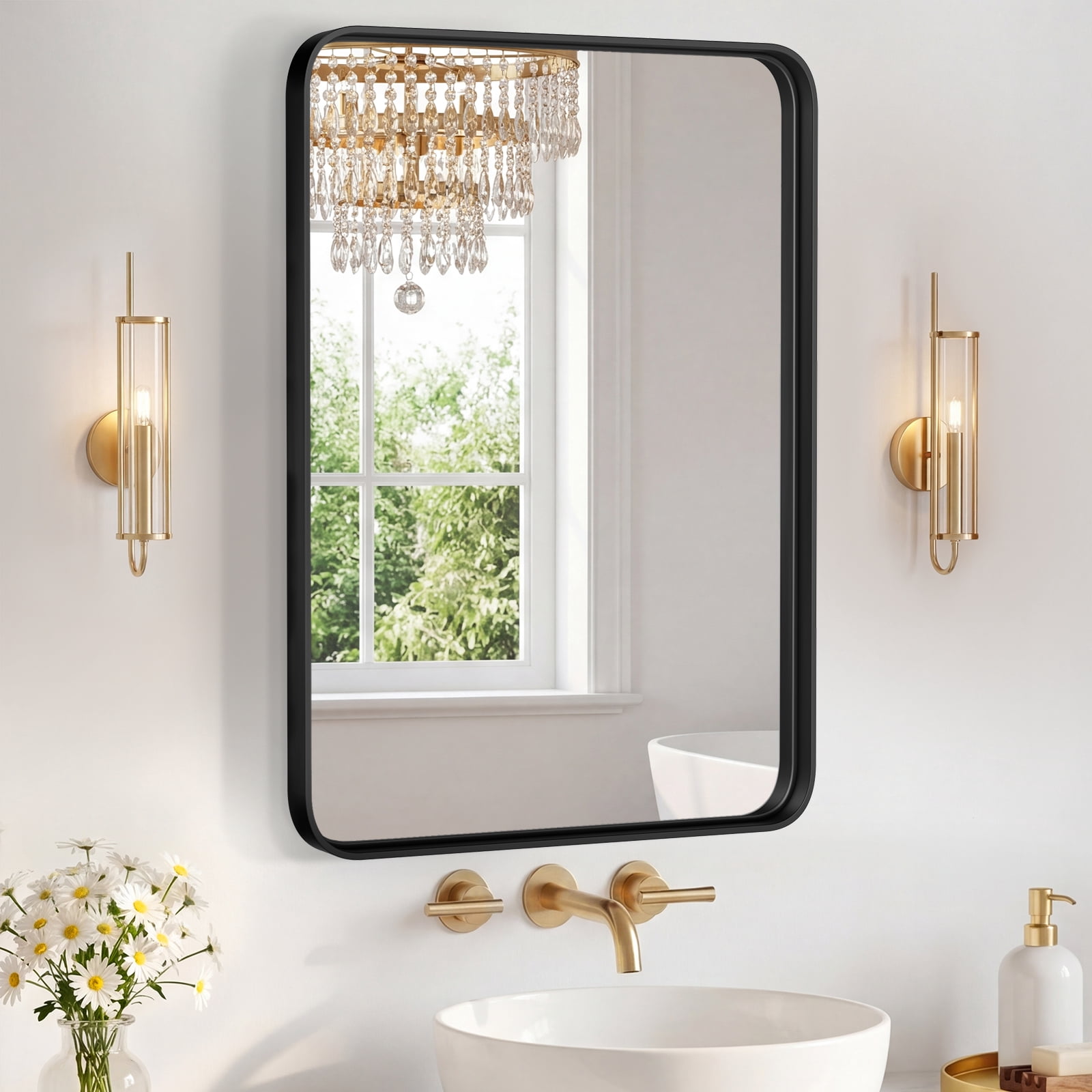 30"L x 22"W Black Metal Framed Rectangle Bathroom Vanity Mirror ...