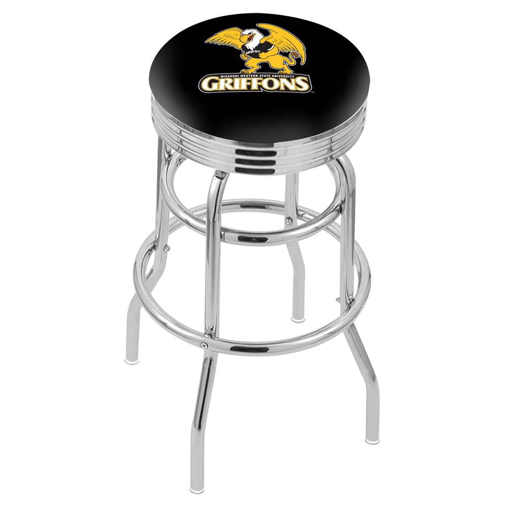30" L7C3C - Chrome Double Ring Missouri Western State Swivel Bar Stool ...