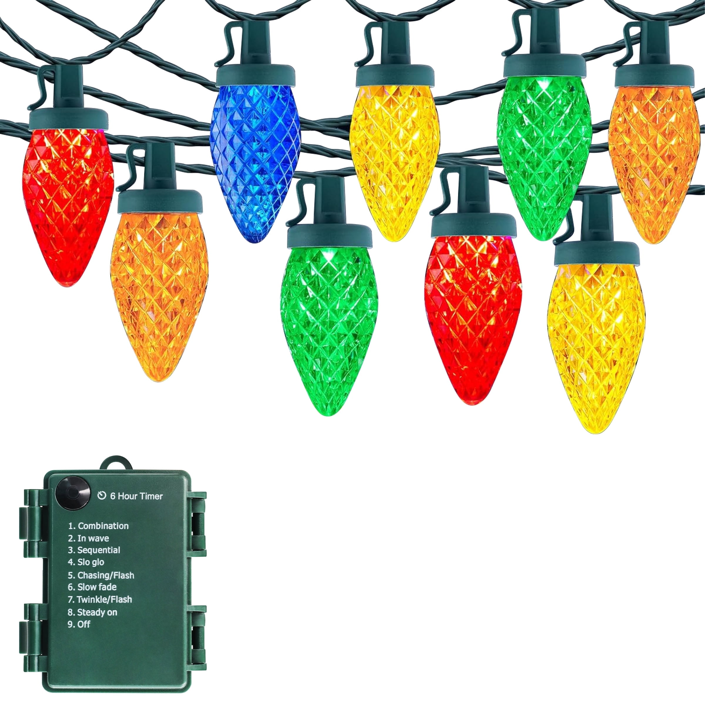 30 LED C9 Battery Operated String Lights - 18ft Christmas Lights for ...