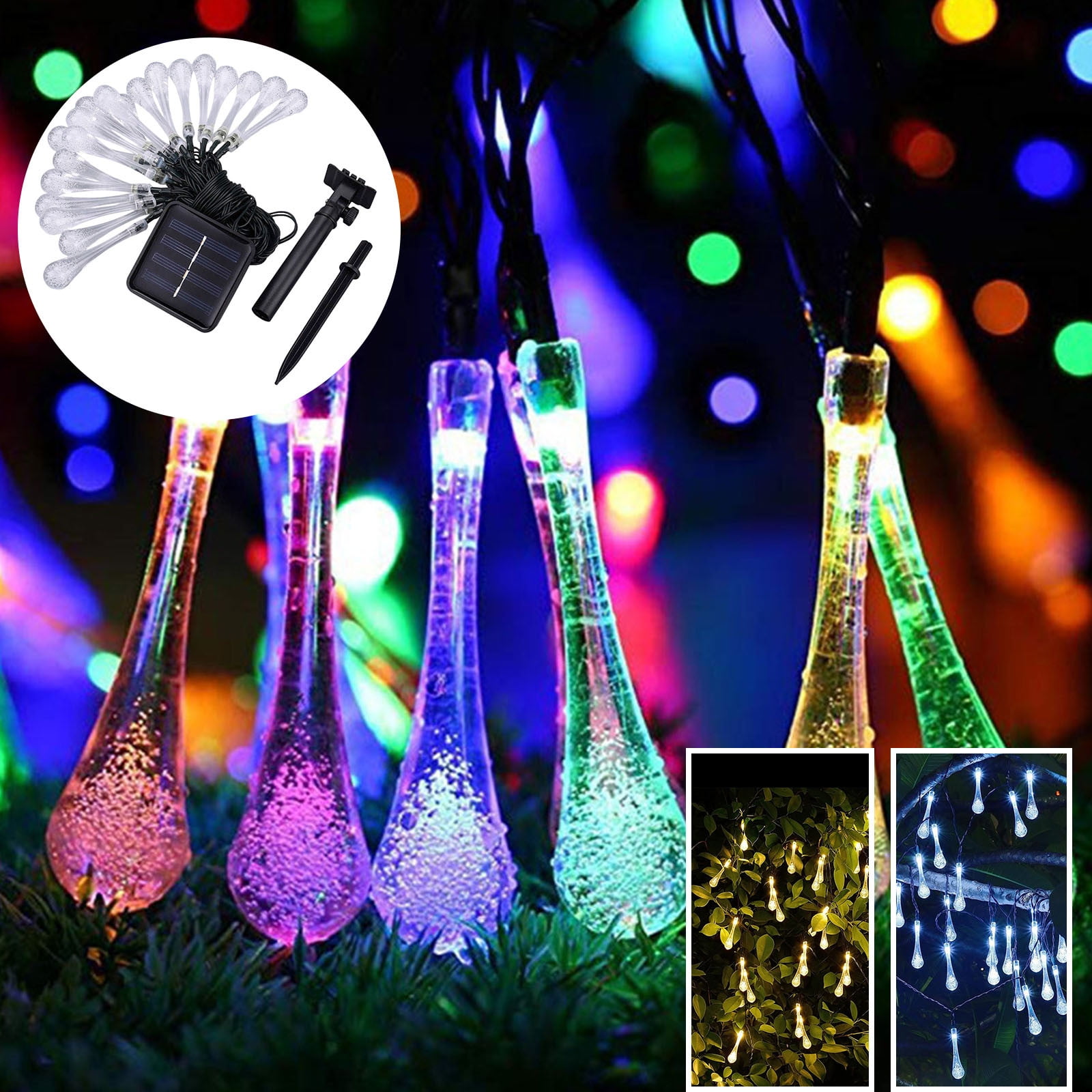 30 LED Outdoor Party String Lights, Waterproof Teardrop Shaped, Solar ...