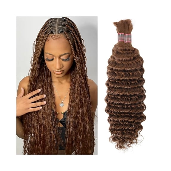 #30 Light Auburn Deep Wave Bulk Braiding Hair Bundles No Weft Boho ...
