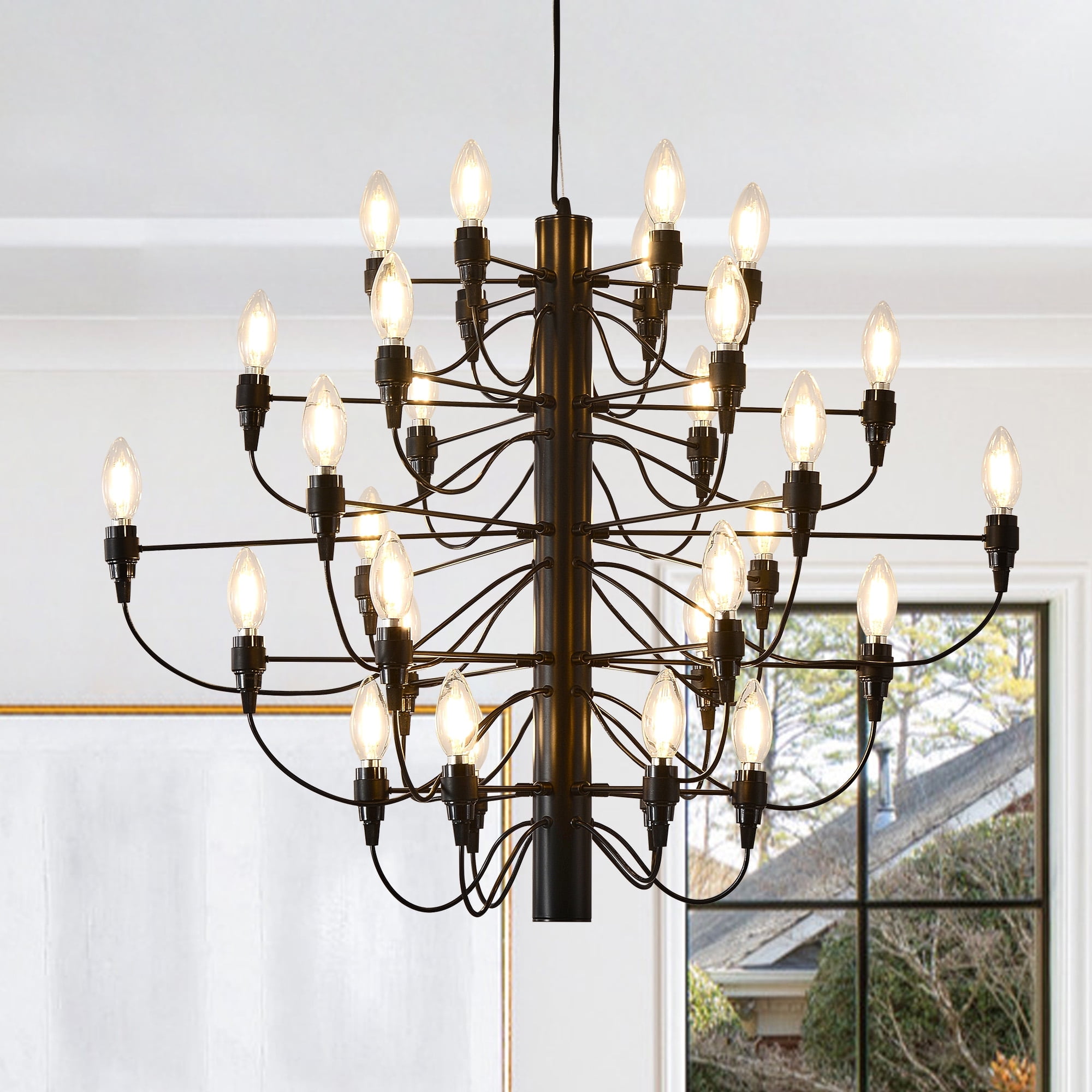 30-Light Black Modern Farmhouse Chandelier - Adjustable Hanging Rustic ...