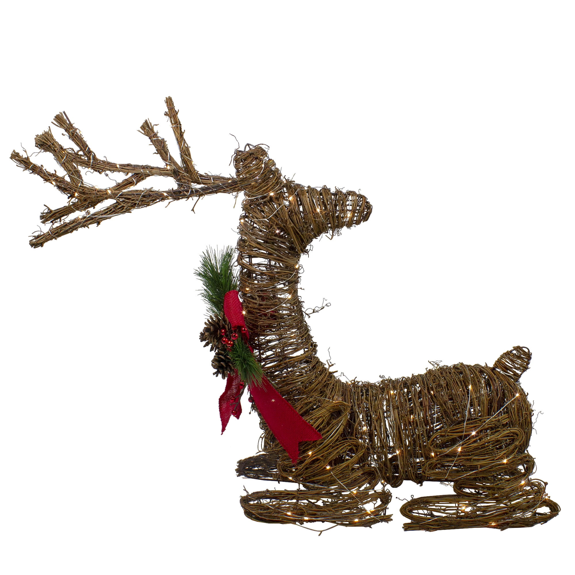 Free Shipping! Northlight 30" Lighted Rattan Reindeer with Red Bow and Pine Cones Christmas ...