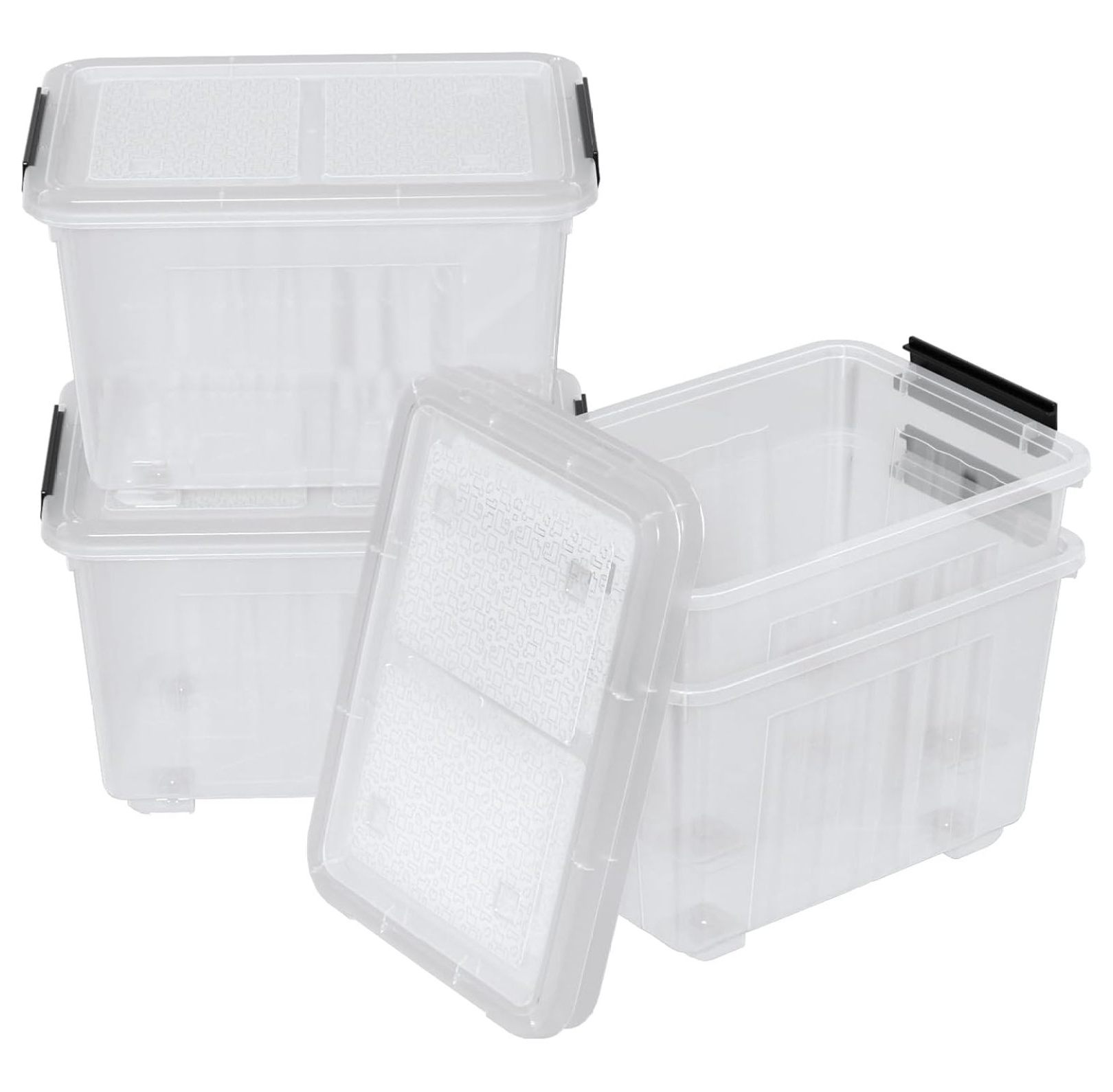 30 Liter Clear Storage Box with Wheels, 4 Packs Large Plastic Bins ...