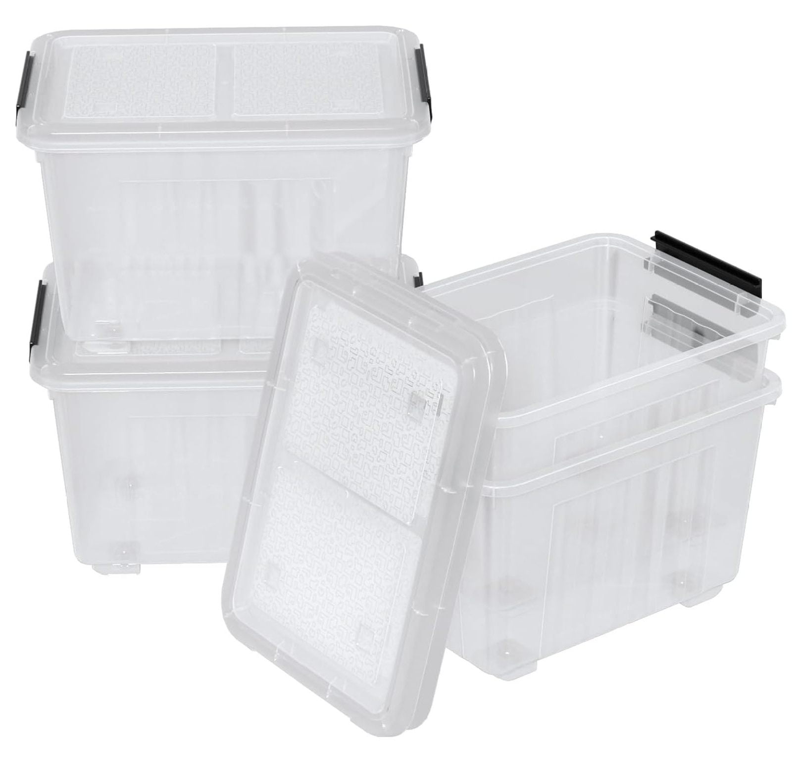 30 Liter Clear Storage Box with Wheels, 4 Packs Large Plastic Bins ...