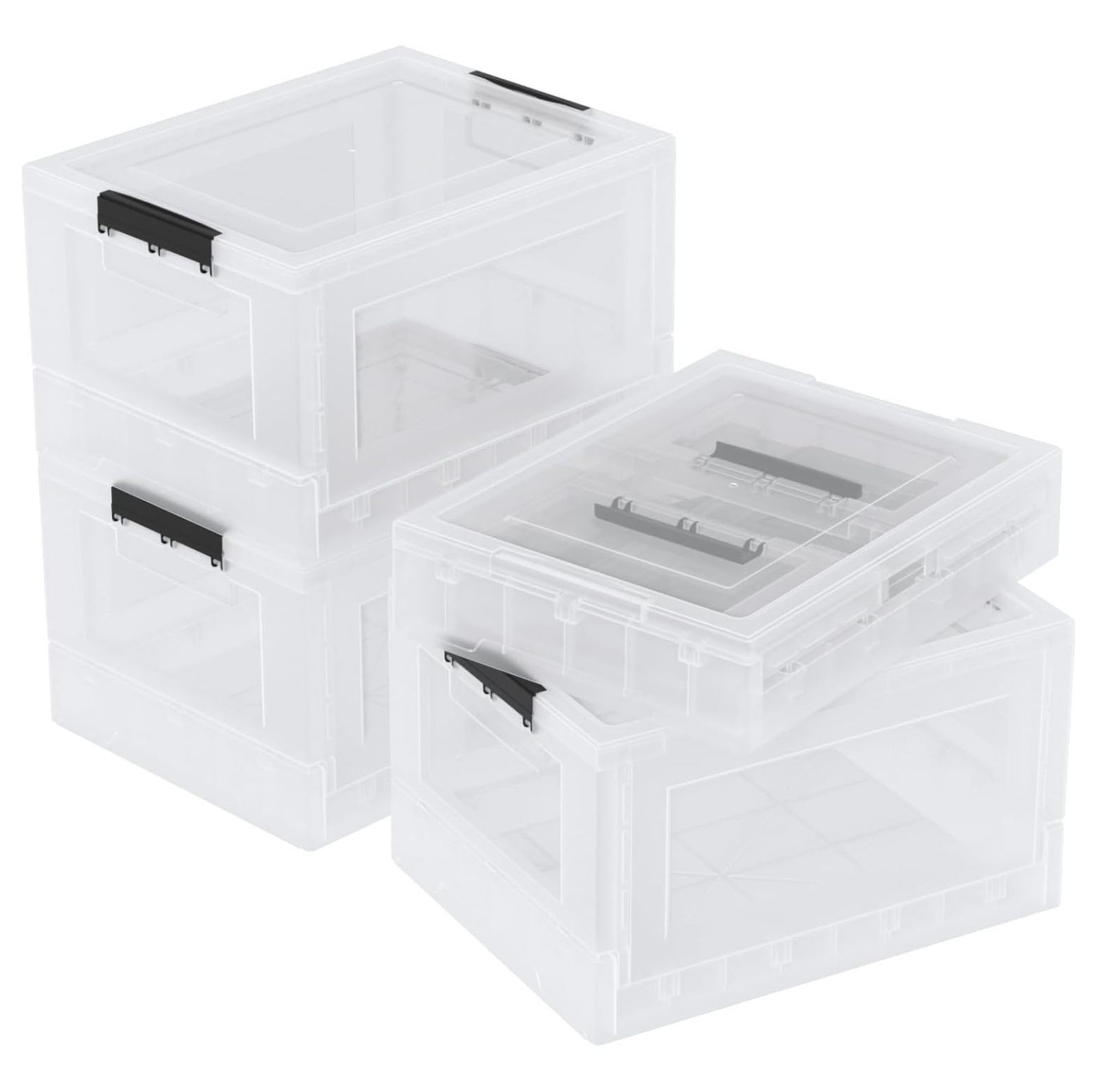 30 Liter Plastic Foldiable Storage Box, Collapsible Bins with Lid Set ...