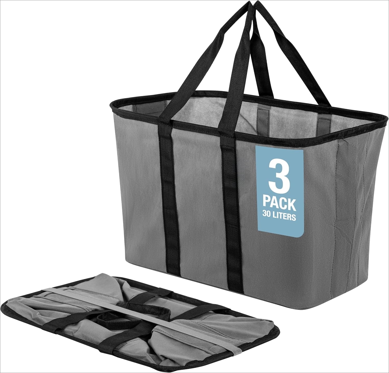 30 Liter Reusable Tote Bag with Reinforced Bottom: Collapsible Grocery ...