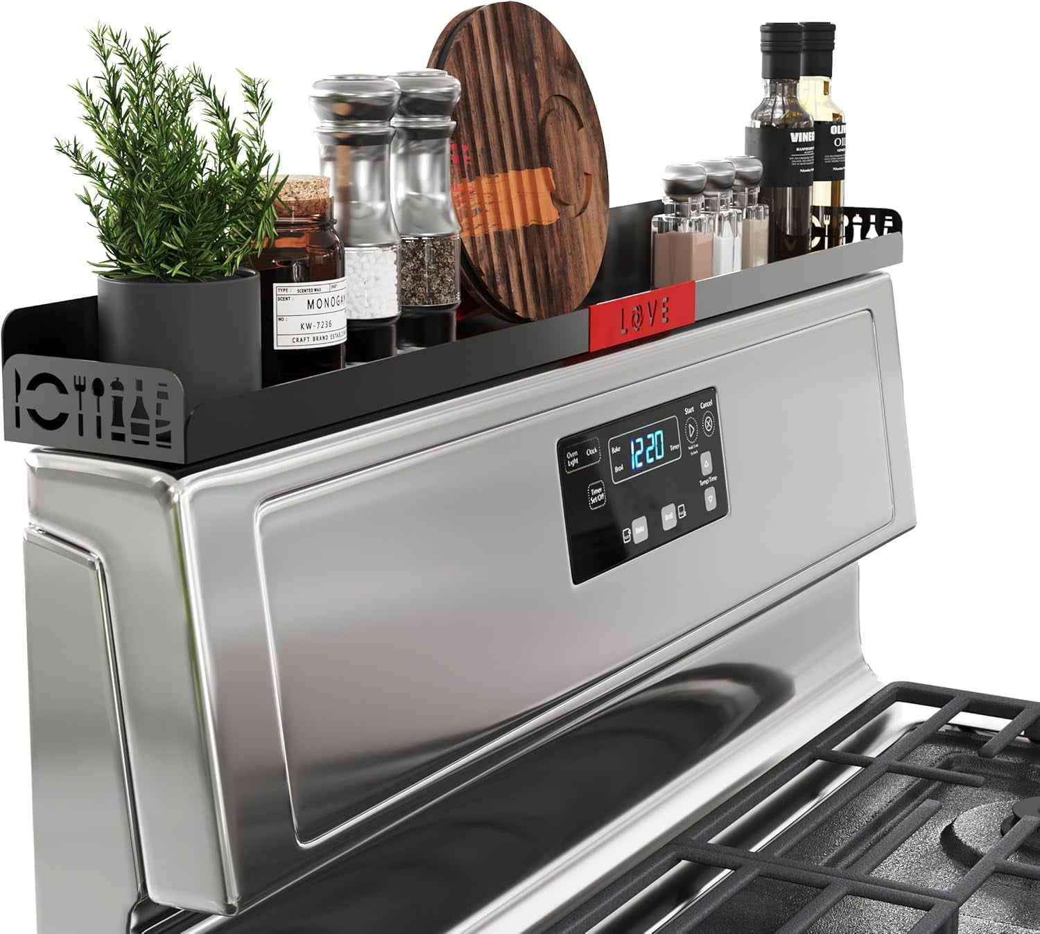 30" Magnetic Stove Top Shelf – Black Spice Rack with Red LOVE Design ...