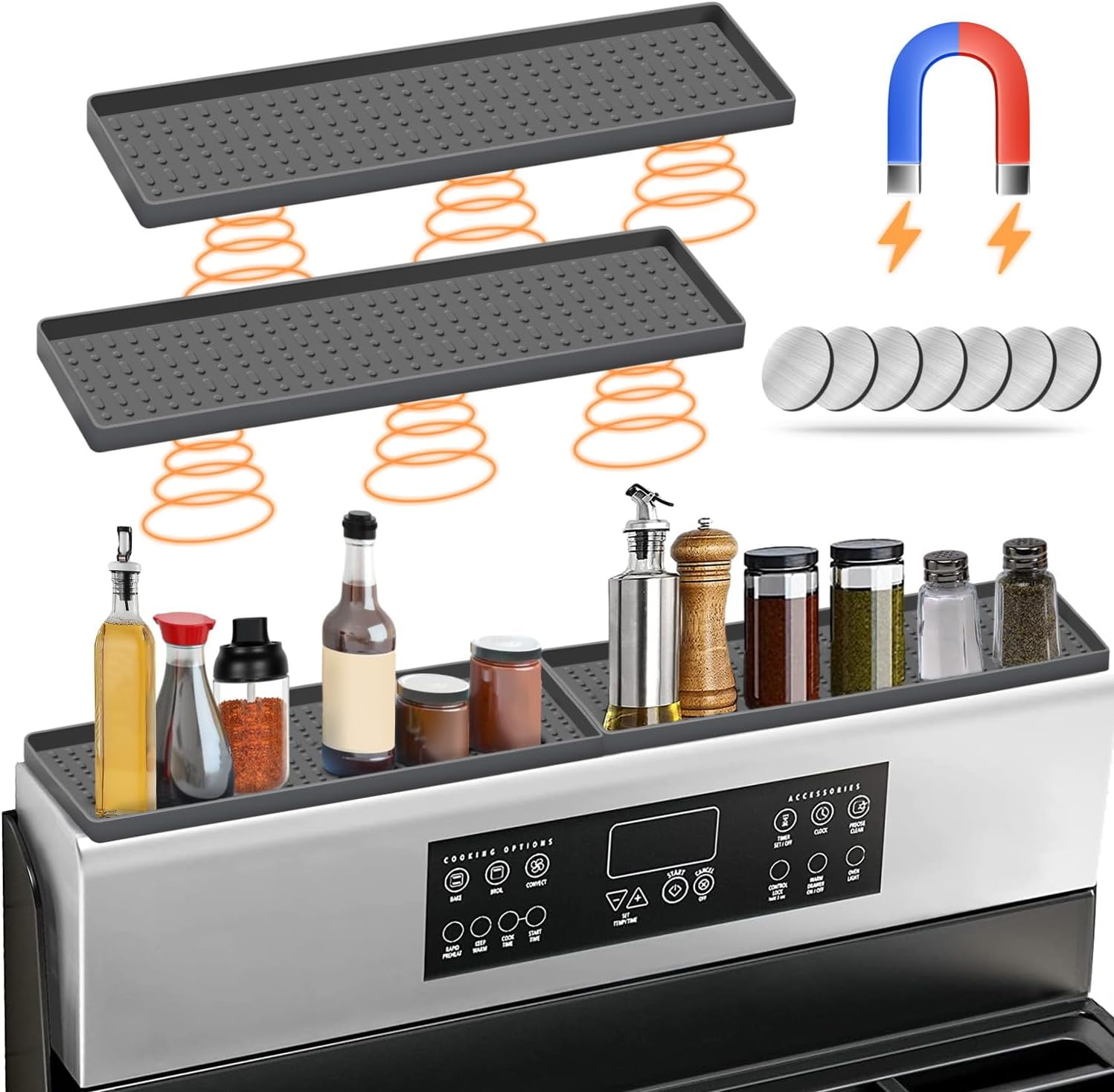 30" Magnetic Stove Top Shelf Spice Rack Storage, Silicone Top Heat ...