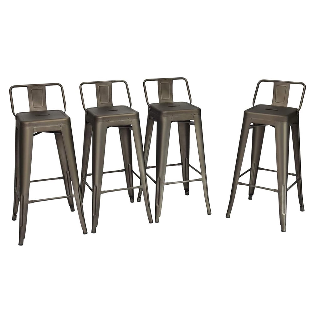 30" Metal Bar Stools, Set of 4 Industrial Cafe Side Chairs with ...