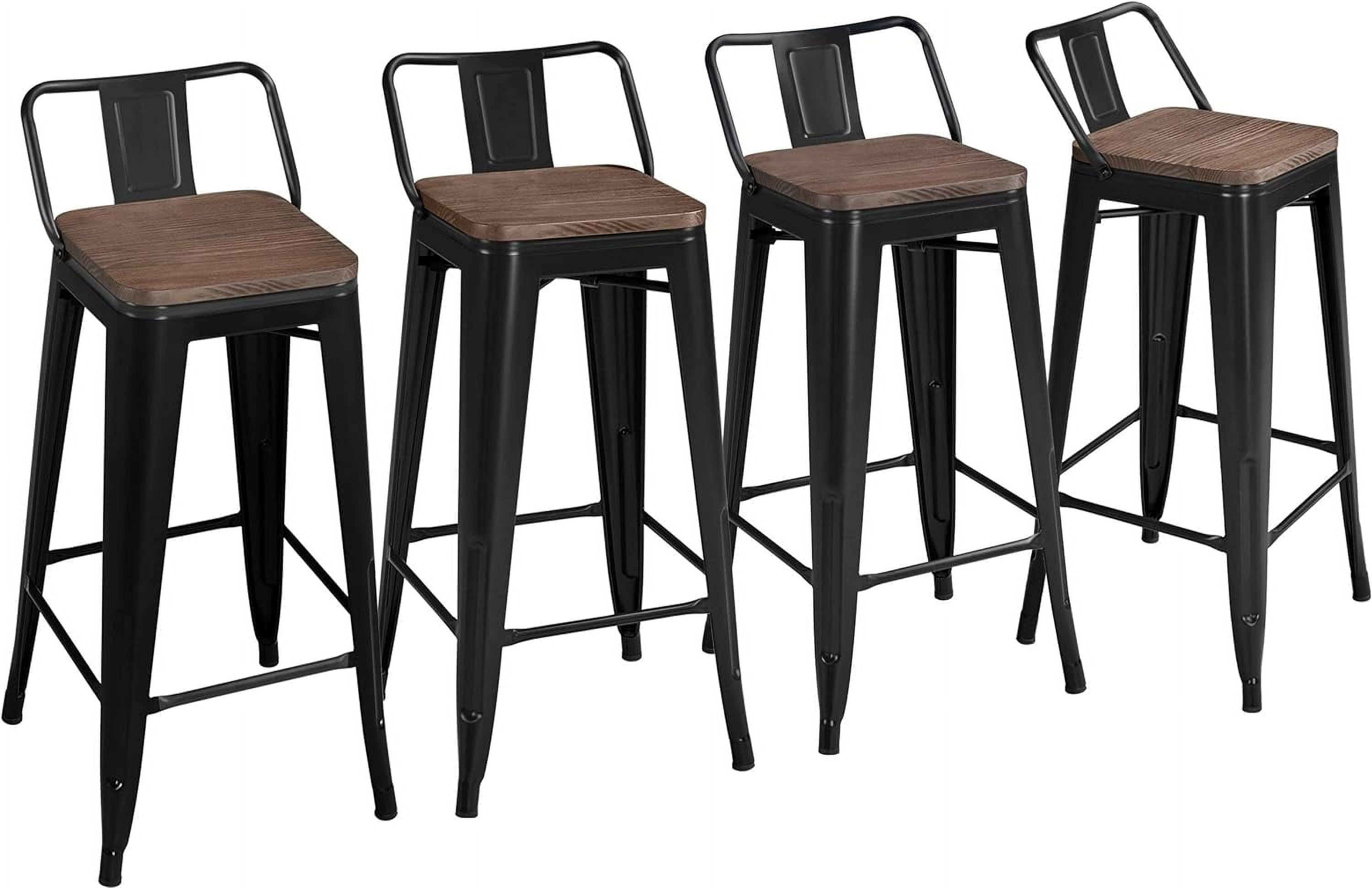 30" Metal Barstools Set of 4 Bar Height Bar Stools with Wooden Top Low Back Industrial Bar ...