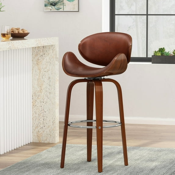 30" Mid-Century Modern Swivel Barstool | Chrome Foot Rail, Swivel ...