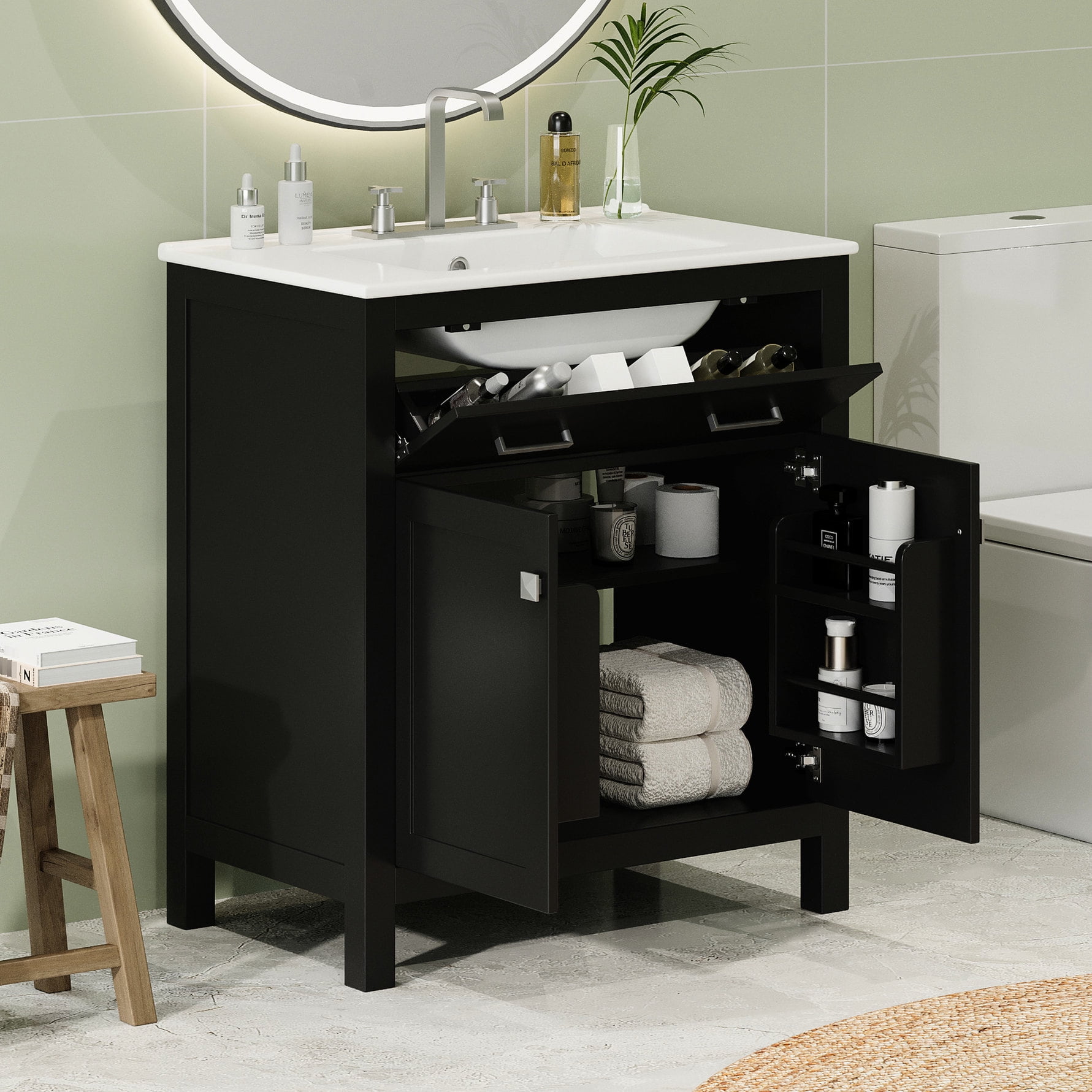 30" Modern Black Bathroom Vanity | Soft-Close Function | Adjustable ...