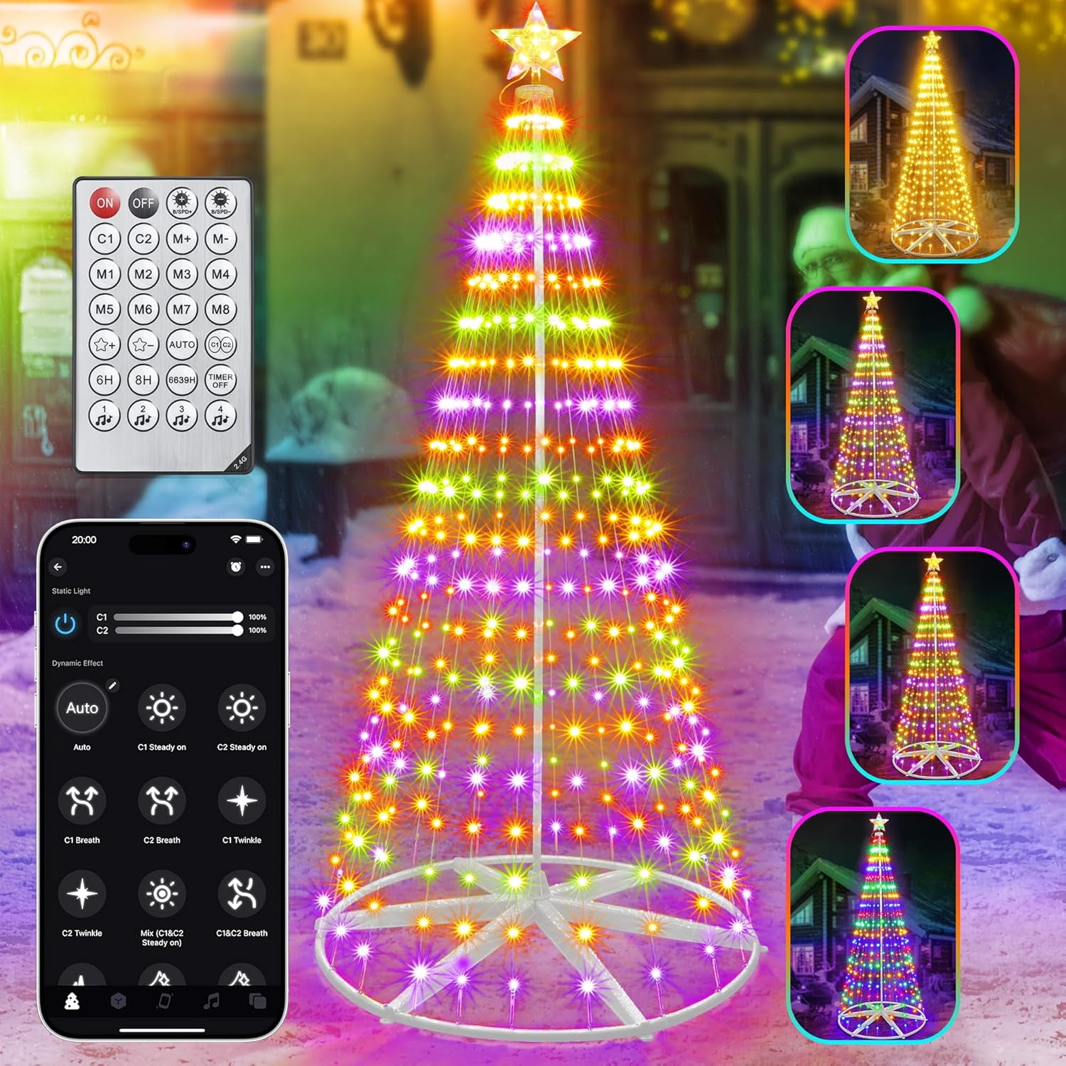 30+ Modes Smart Prelit Christmas Cone Tree with Lights - 6ft 296 LED ...