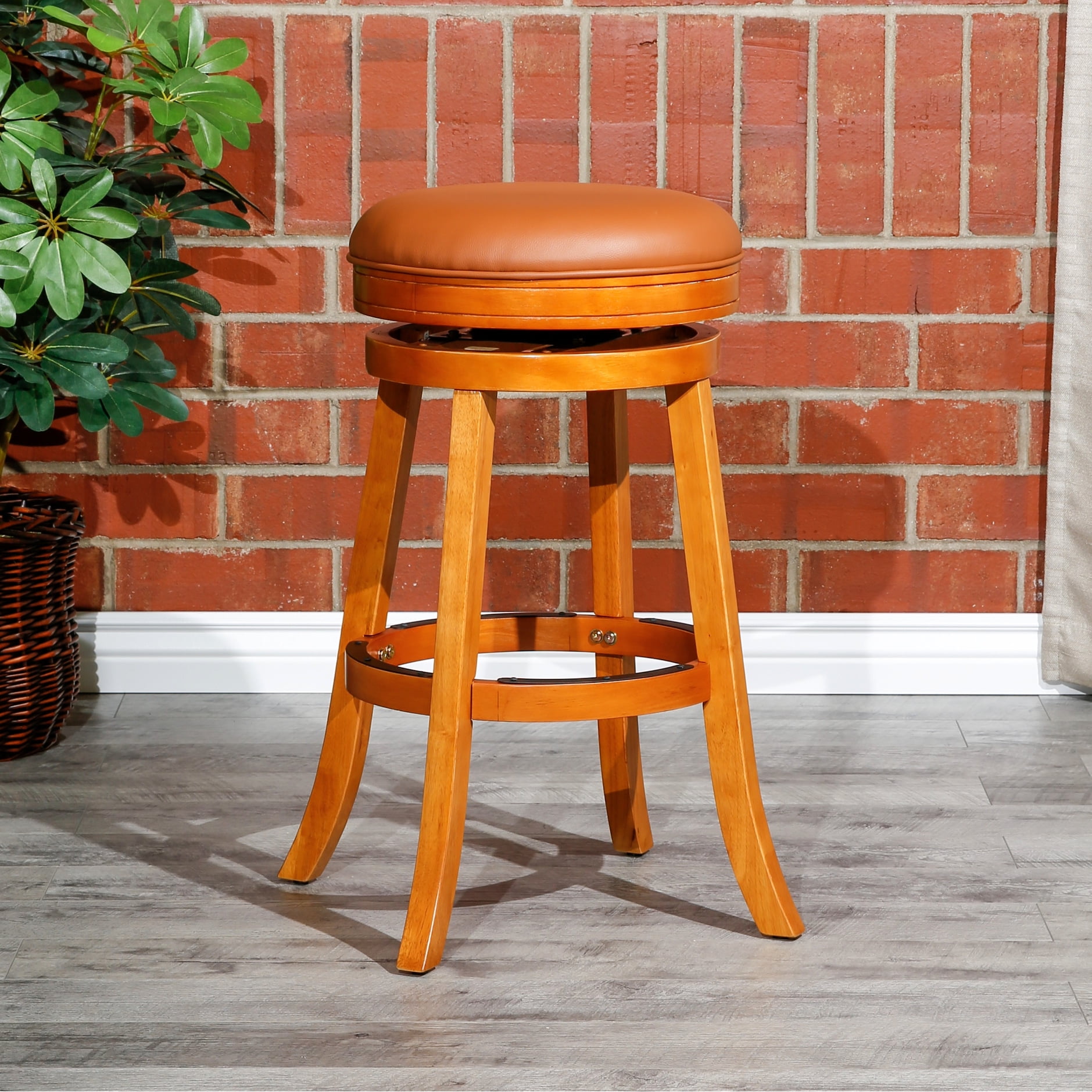 30" Natural Finish Bar Stool, Saddle Leather Seat, Comfortable Swivel ...