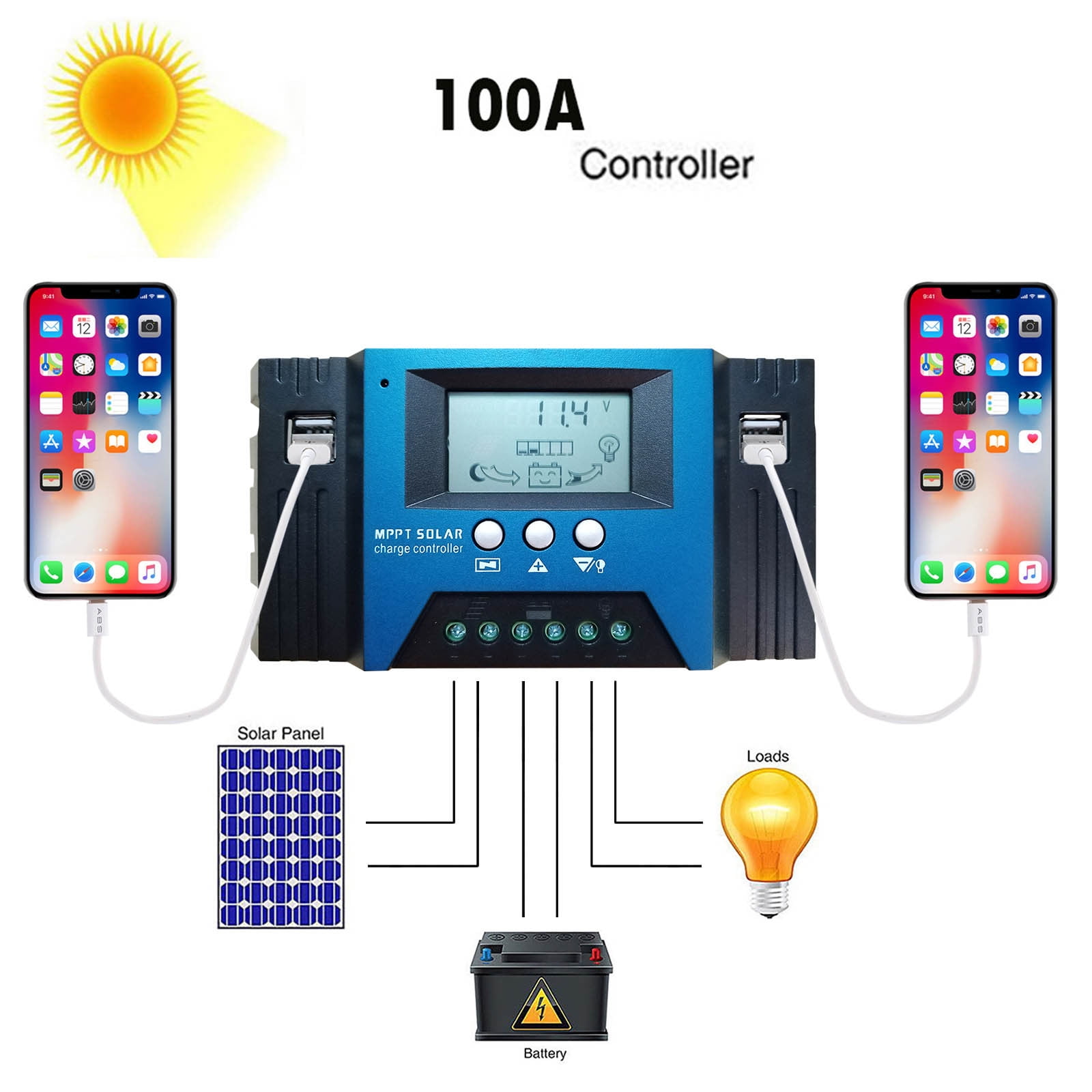 Up to 30% OFF, MPPT Solar Charge Controller, LCD Display, USB Multiple Load Control Modes, High ...
