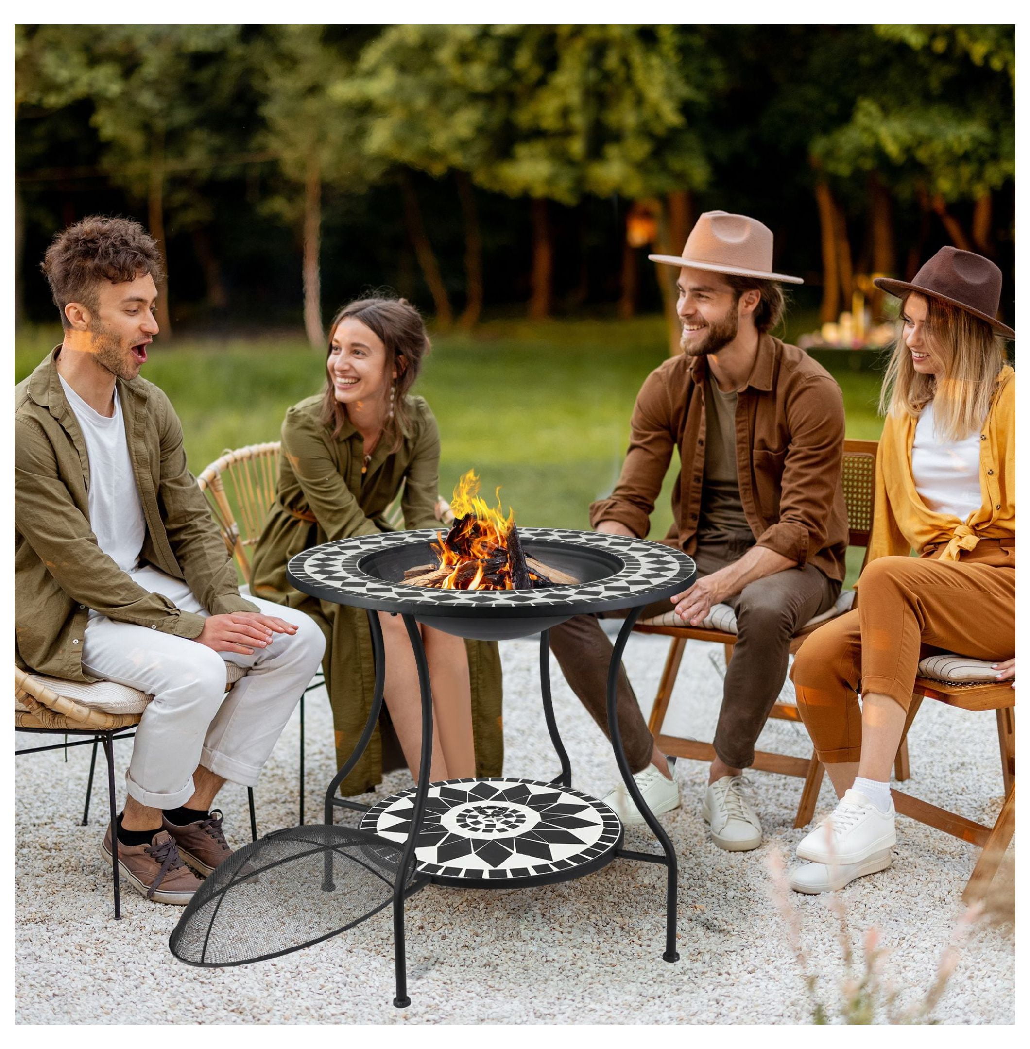 30" Outdoor Fire Pit Dining Table 3-in-1 Wood Burning Fire Pit, Patio ...