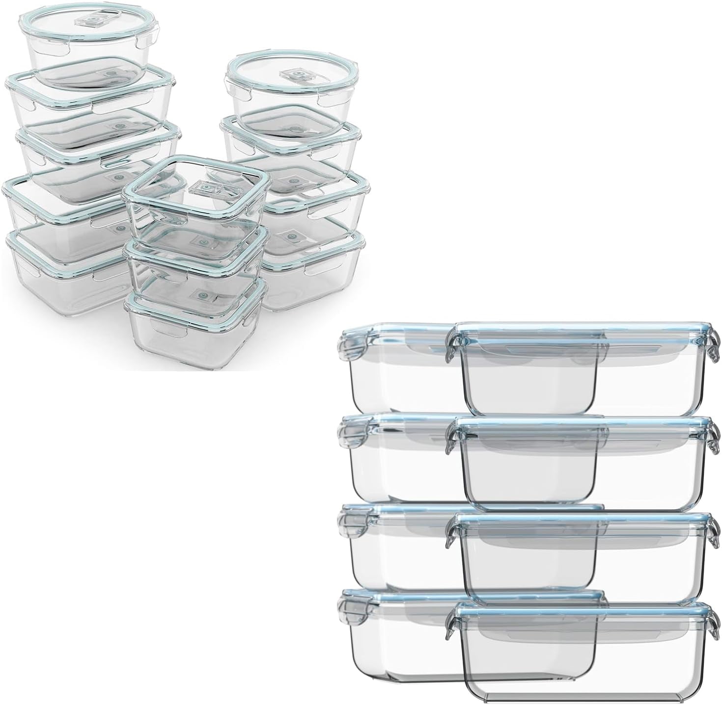 30 Oz 16 Pc + 24 Pc Airtight Glass Food Storage Containers - Glass Meal ...