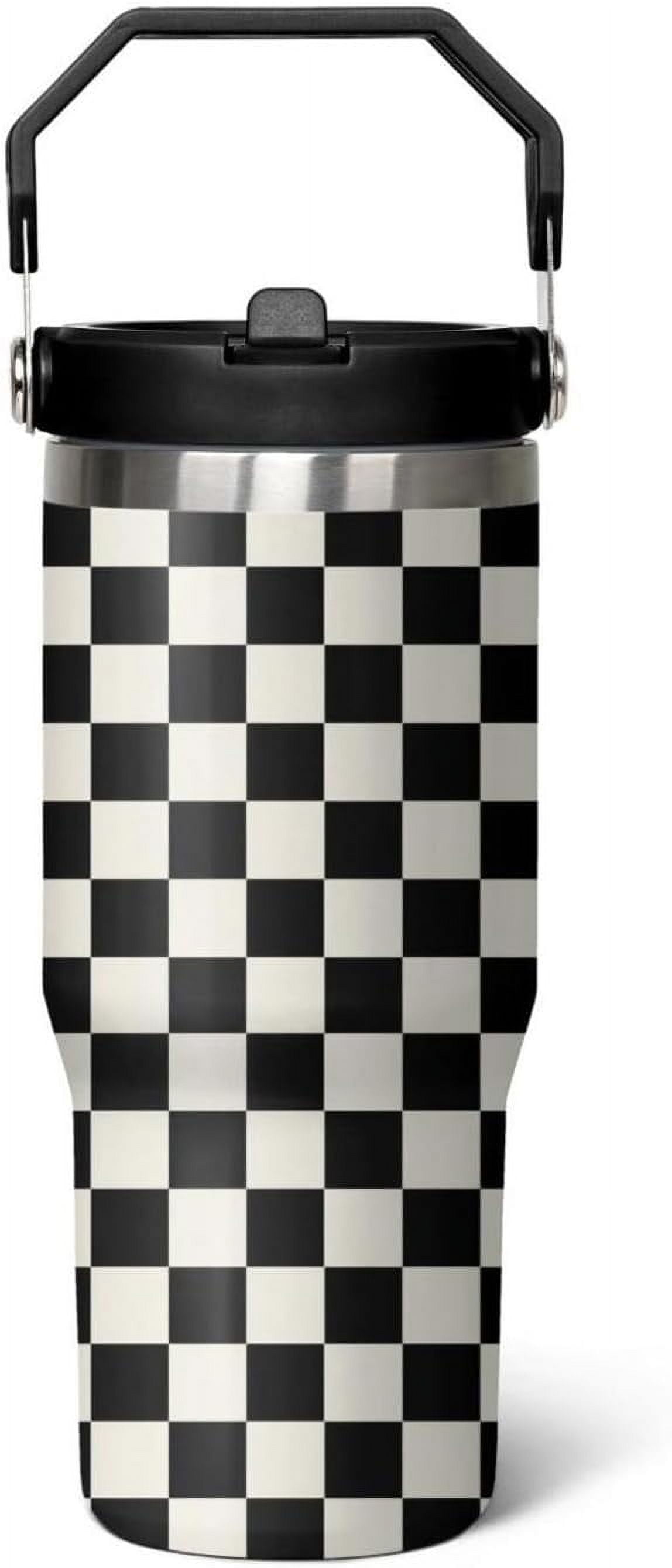 30 Oz Black and white Checkered FlipTumbler with Handle Lid and Straw ...